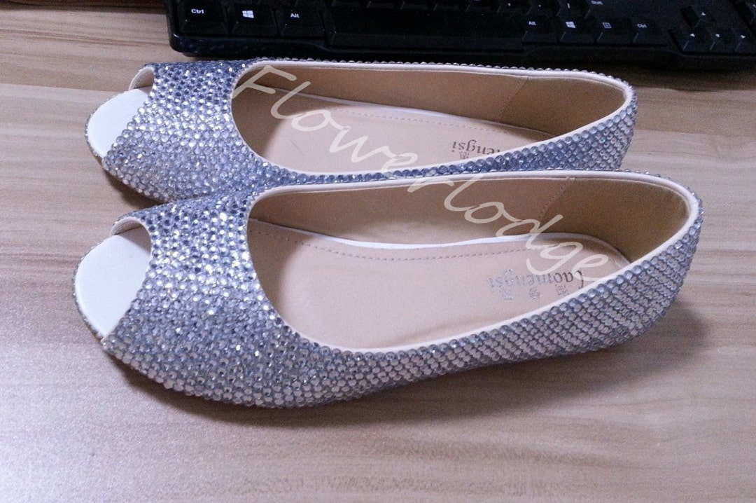 Sparkle Ballet Flats Shoes, Silver Rhinestone Women Slipper Shoes ...