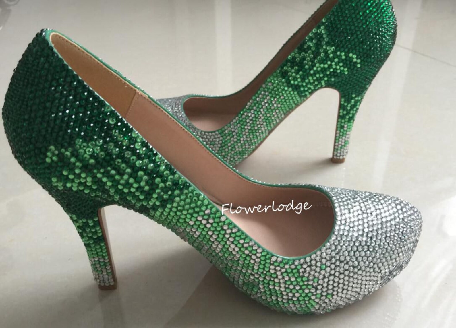 Rhinestone Women Shoes Green Silver Rhinestone Sparkle Classic - Etsy