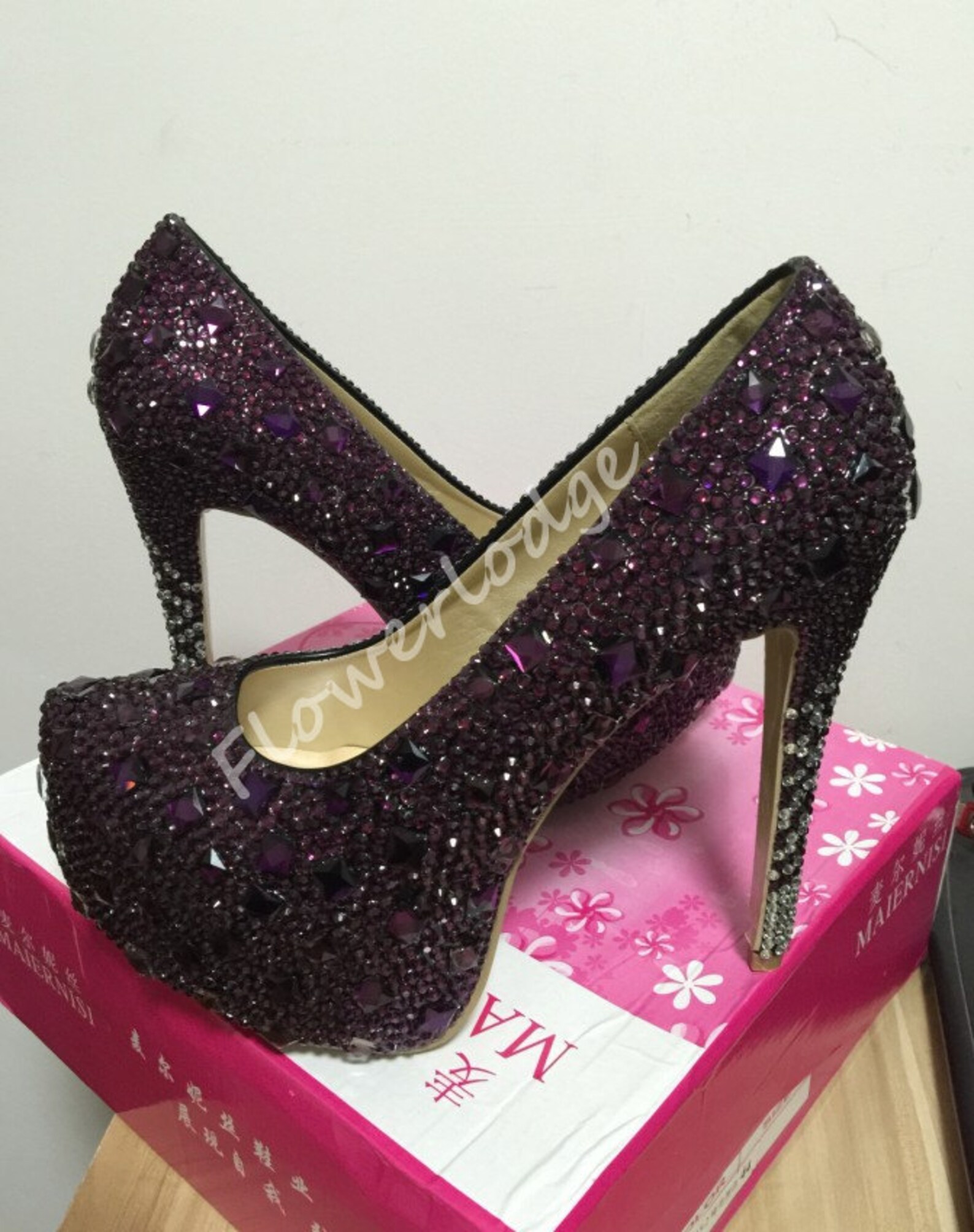 Purple rhinestone pumps women shoes platform high | Etsy