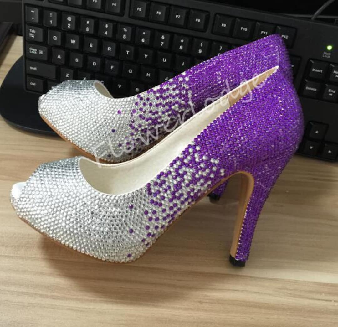 Crystal Women Shoes Purple Sliver Rhinestone Peep Toe/open Toe Heels ...
