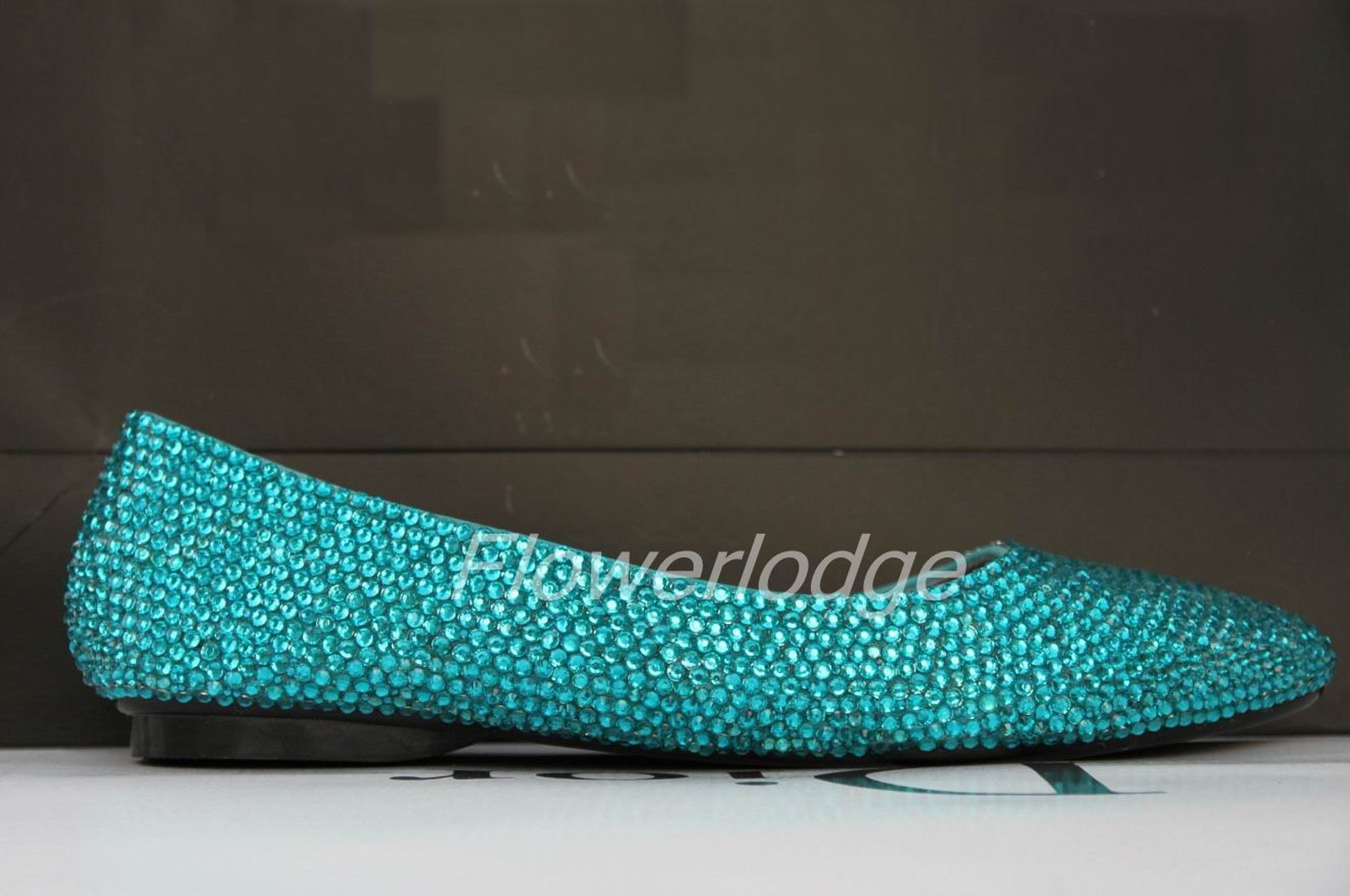 Turquoise Prom Shoes Ballet Flats Women Shoes-custom Glitter Rhinestone ...
