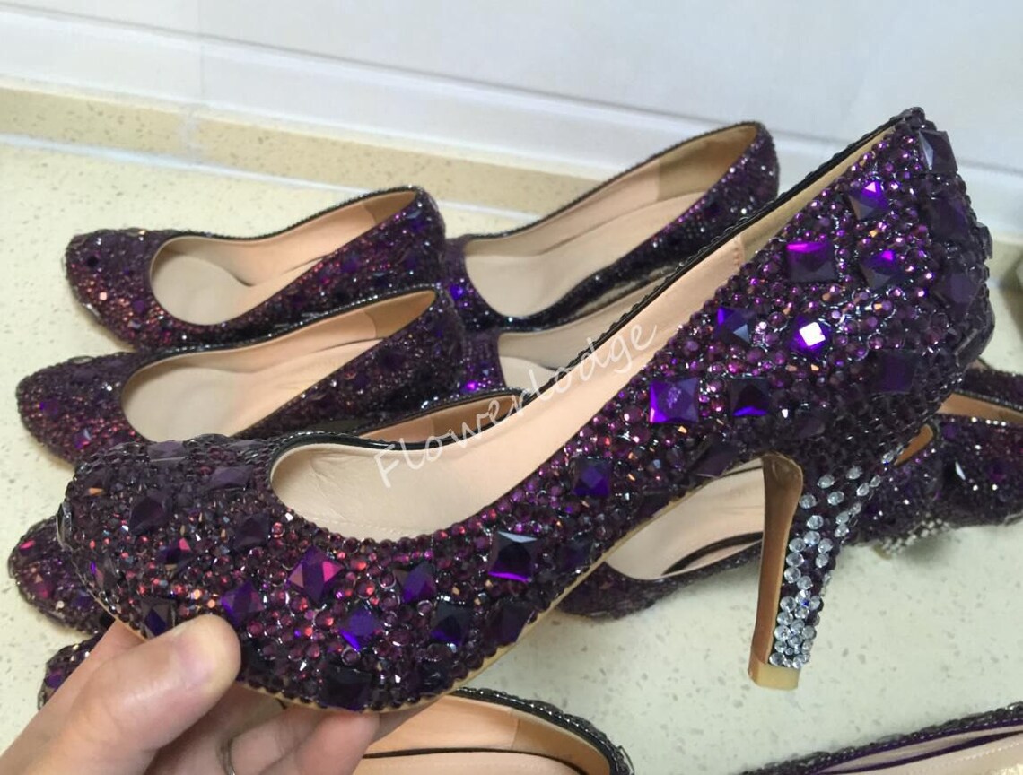 Purple Women Shoes Rhinestone Classic Pumps Closed Toe/Peep | Etsy