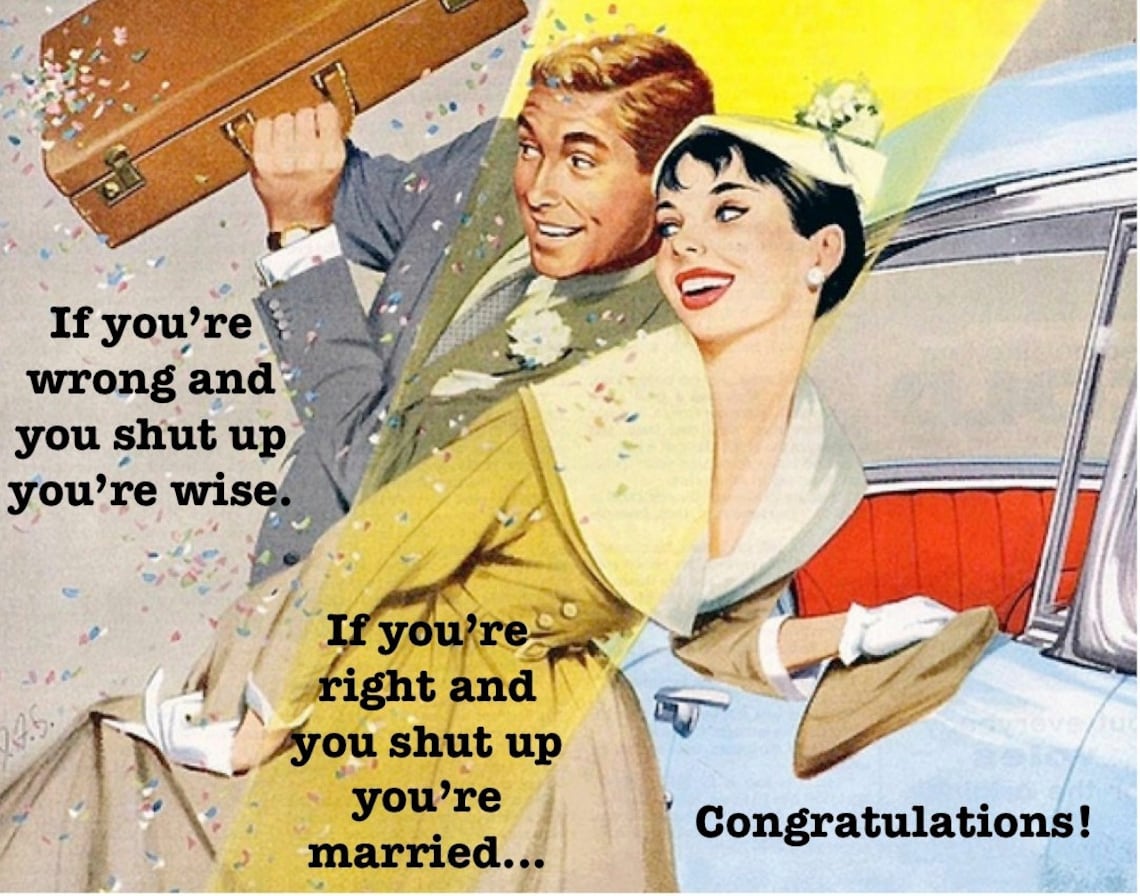 FUNNY WEDDING CONGRATULATIONS Card. Humorous Retro Vintage Card. shut ...