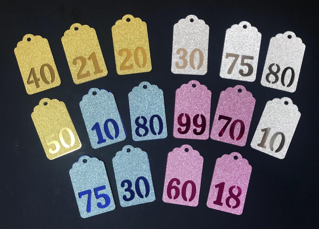 Age Gift Tags, Birthday Tags, Anniversary Number Tags, Glitter Silver ...