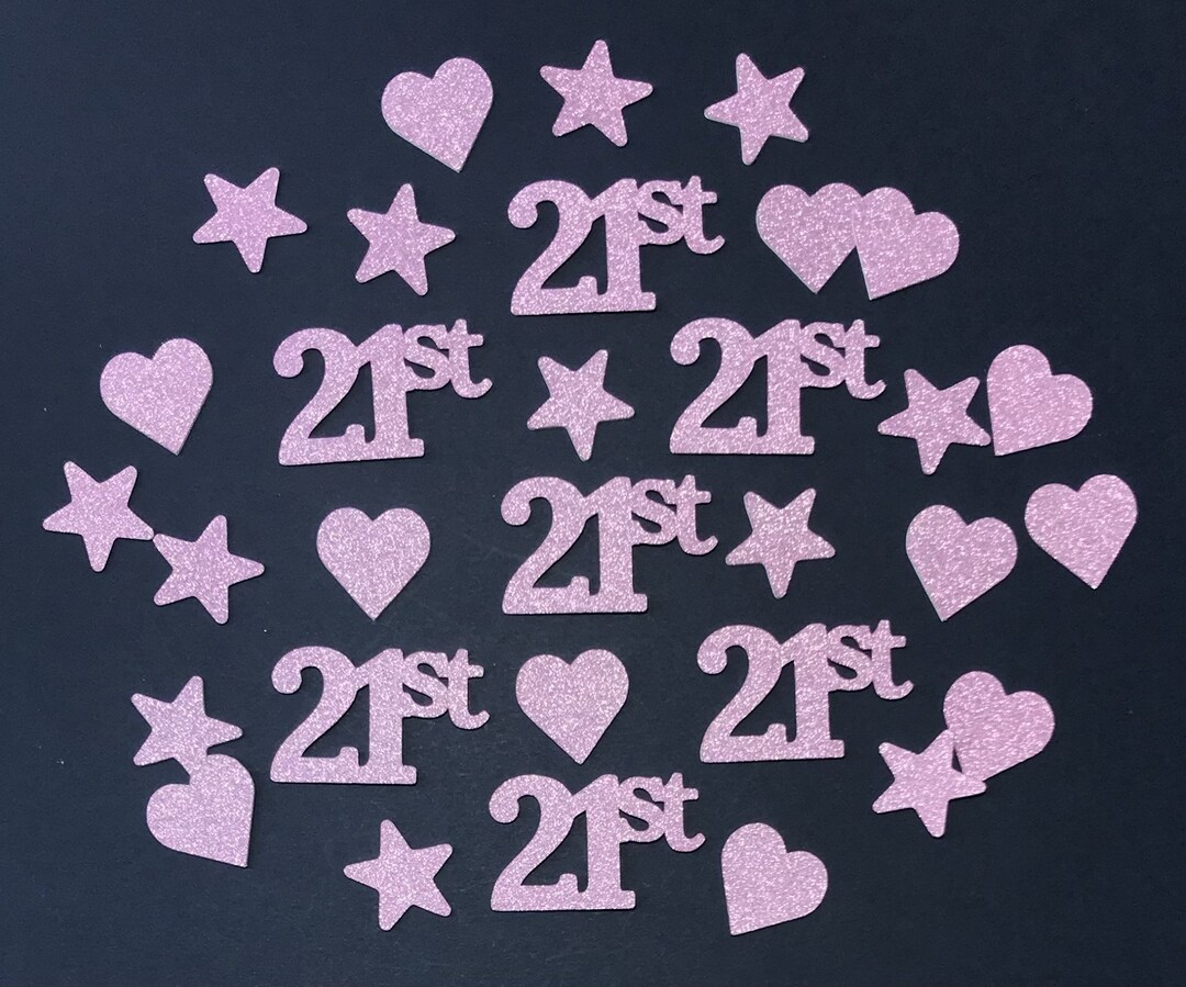 21st Confetti, Pink Hearts Stars, Table Confetti, Glittery, Birthday ...
