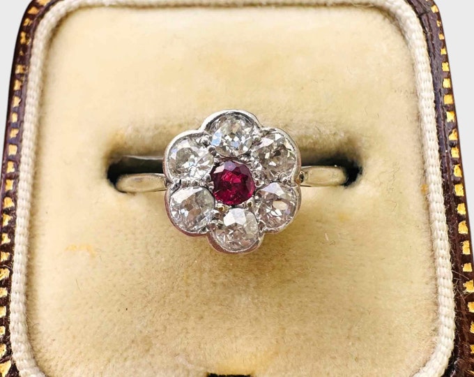 Art Deco, White Gold, Diamond & Ruby Daisy Ring - Etsy
