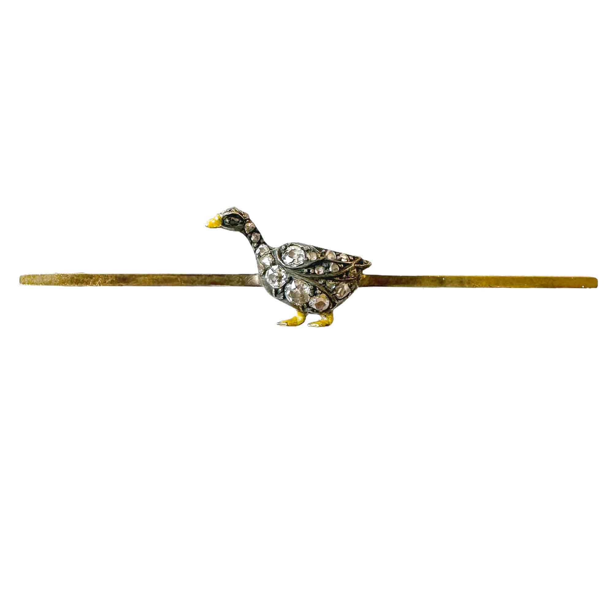 Edwardian Rose Gold, Diamond & Enamel, Goose, Bird Brooch, Tie Pin ...