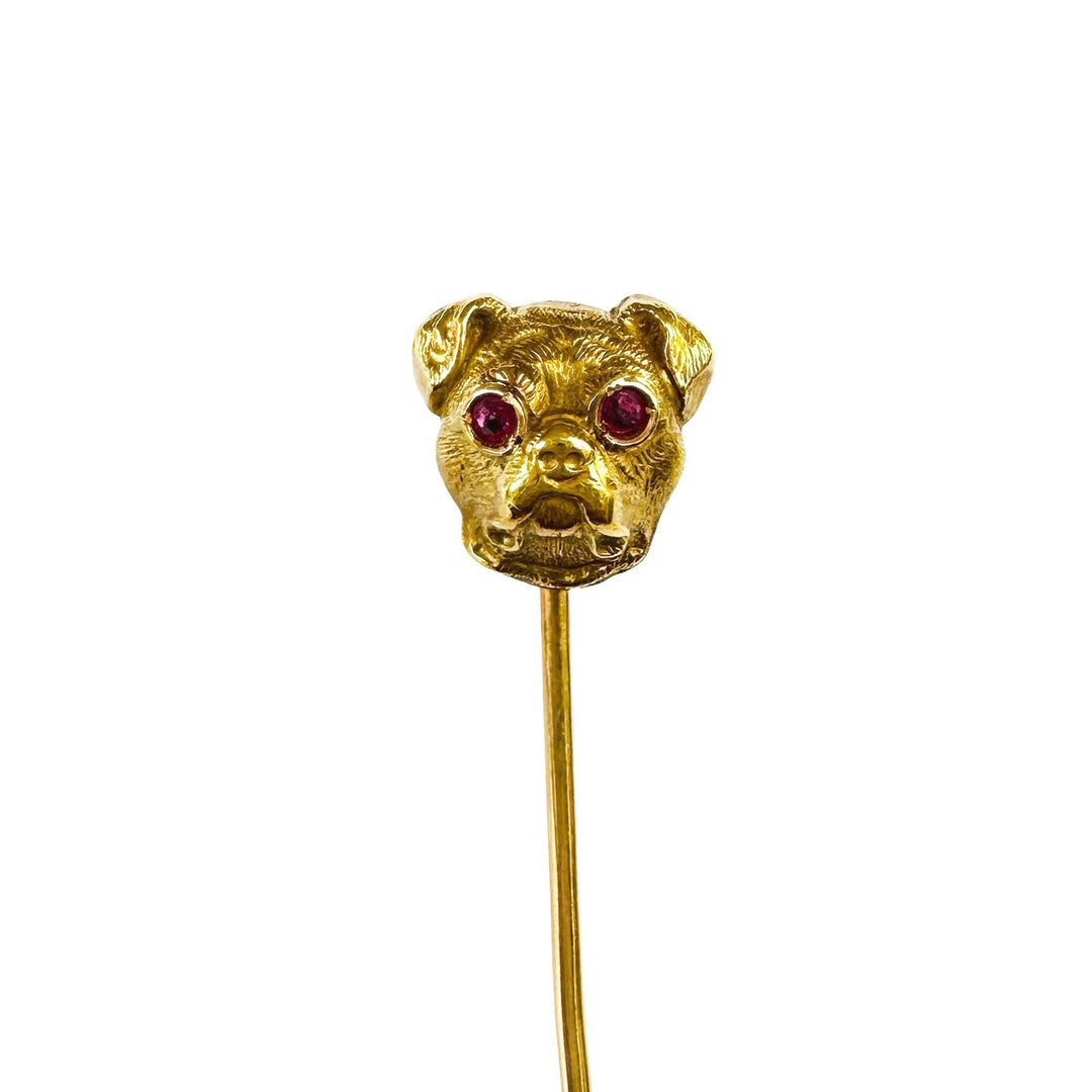Victorian 14ct Gold & Ruby Pug Dogs Head, Stick, Tie, Cravat Pin, Circa ...