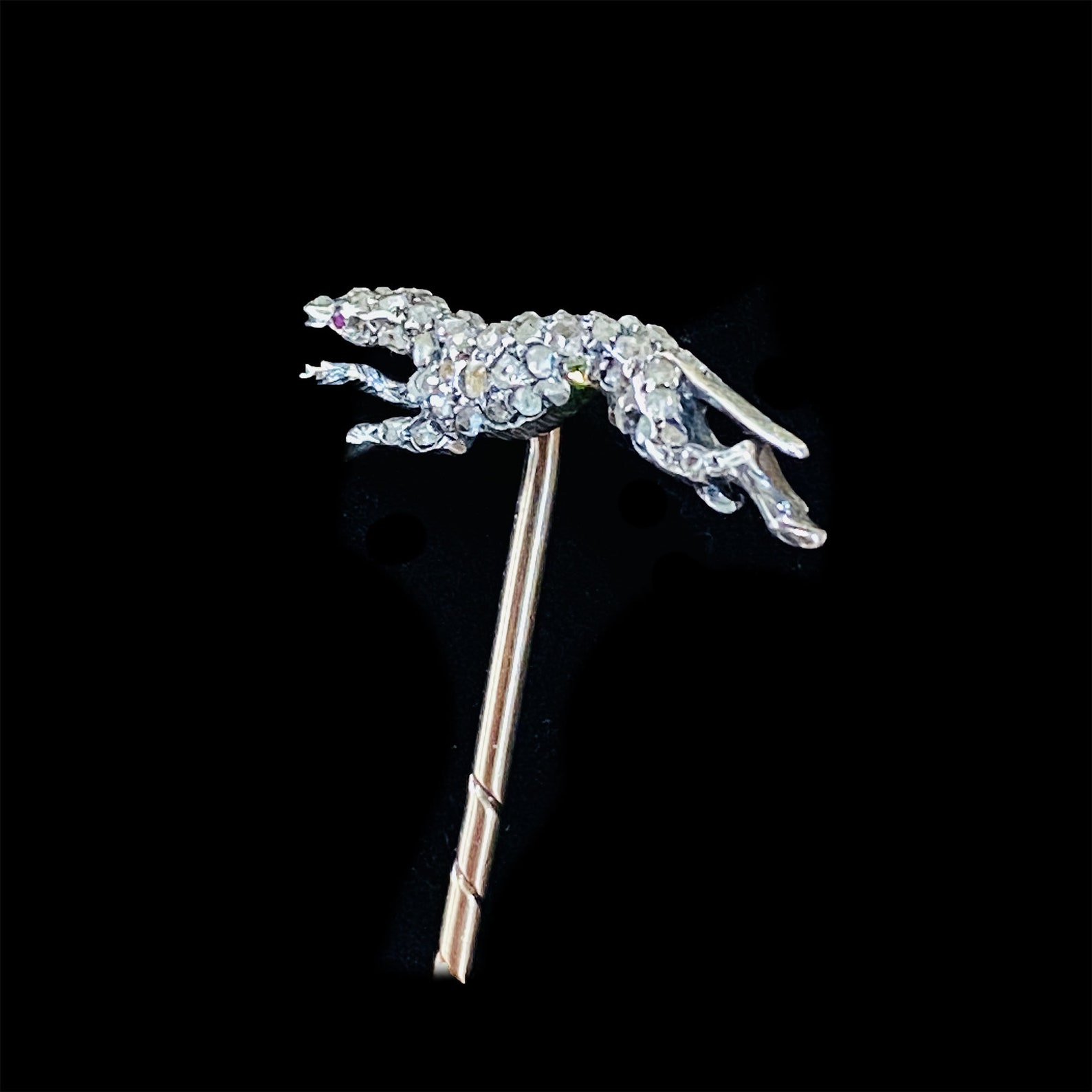 Victorian, 15ct Rose Gold, Diamond & Ruby Running Greyhound Stick, Tie ...