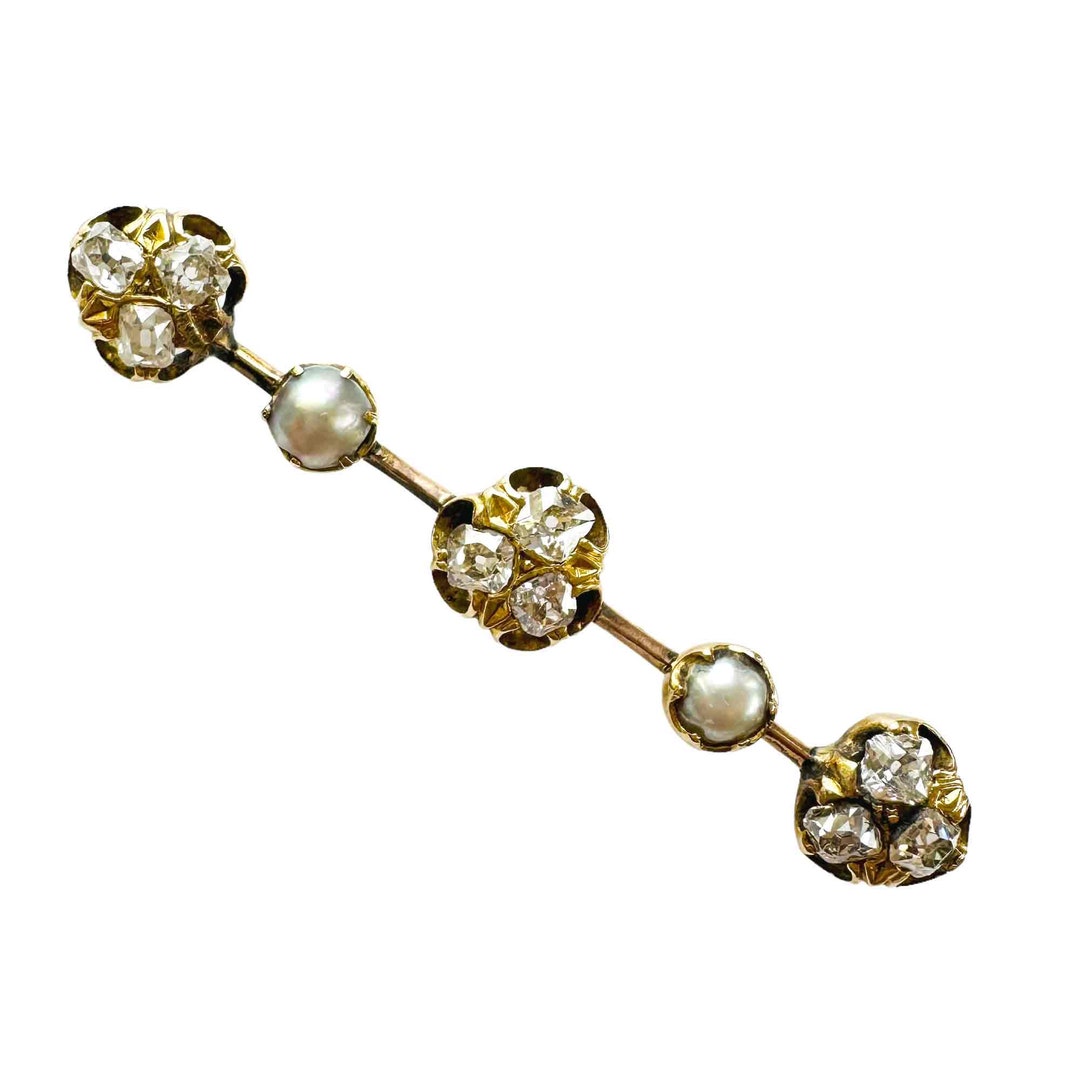 Victorian 18ct, 750 Gold Pearl & Diamond 1.20ct Brooch Pin, Circa 1880 ...