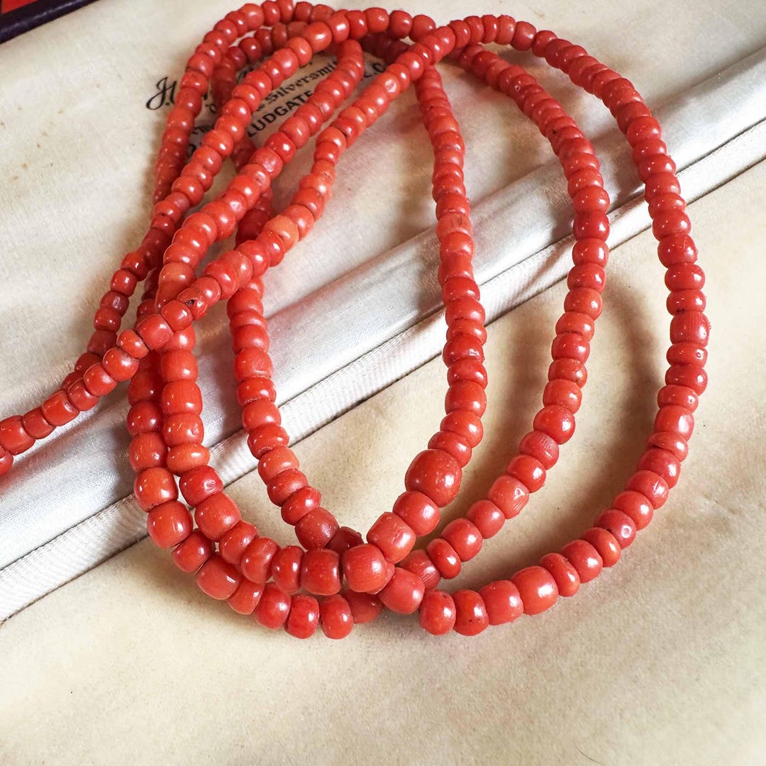 Victorian Natural Dark Red Salmon Coral Bead Necklace - Etsy
