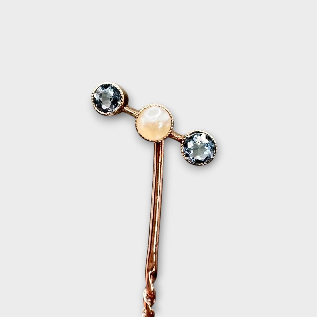Art Deco 18ct, 18k, 750 Gold Aquamarine & Seed Pearl Propeller, Stick ...