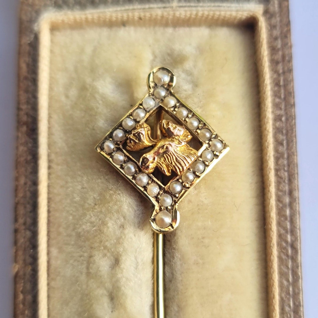 Edwardian 14ct Gold & Pearl Moose Head Stick Pin - Etsy