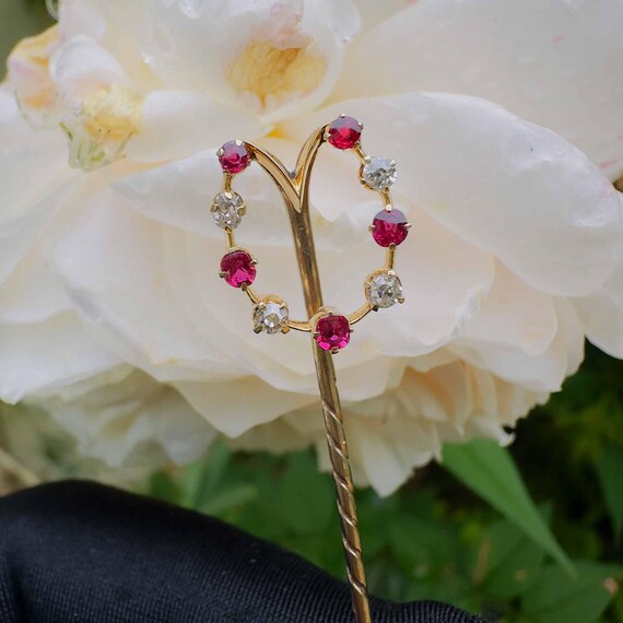 Victorian 15ct Gold, Diamond & Ruby horse shoe stick … - Gem