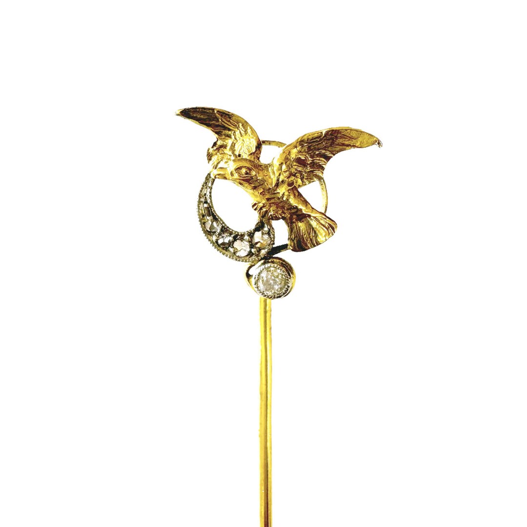 Art Deco 18ct Gold Eagle Diamond Cravat, Stick, Tie, Lapel, Cravat Pin ...