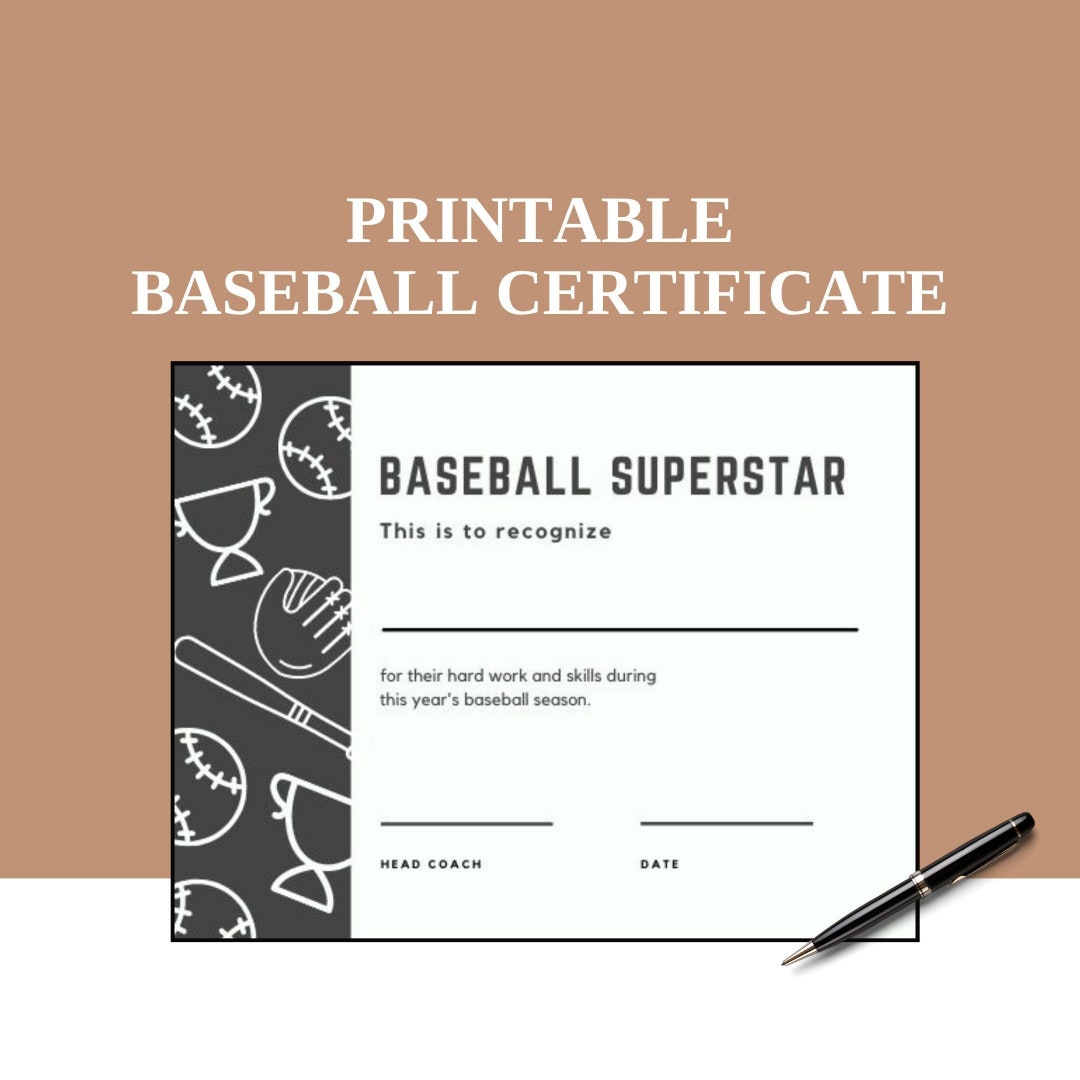 Printable Baseball Participation Certificate | Sports Award | INSTANT ...
