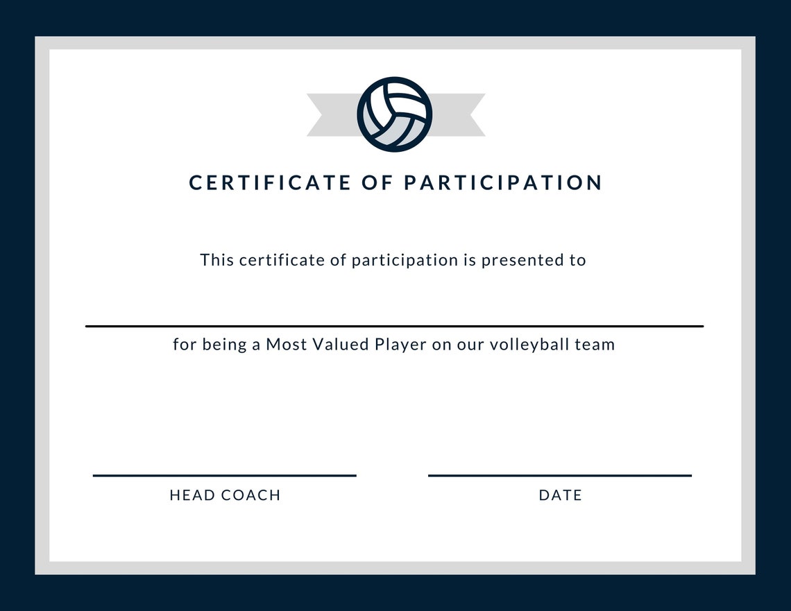 Printable Volleyball Participation Certificate | Sports Award | INSTANT ...