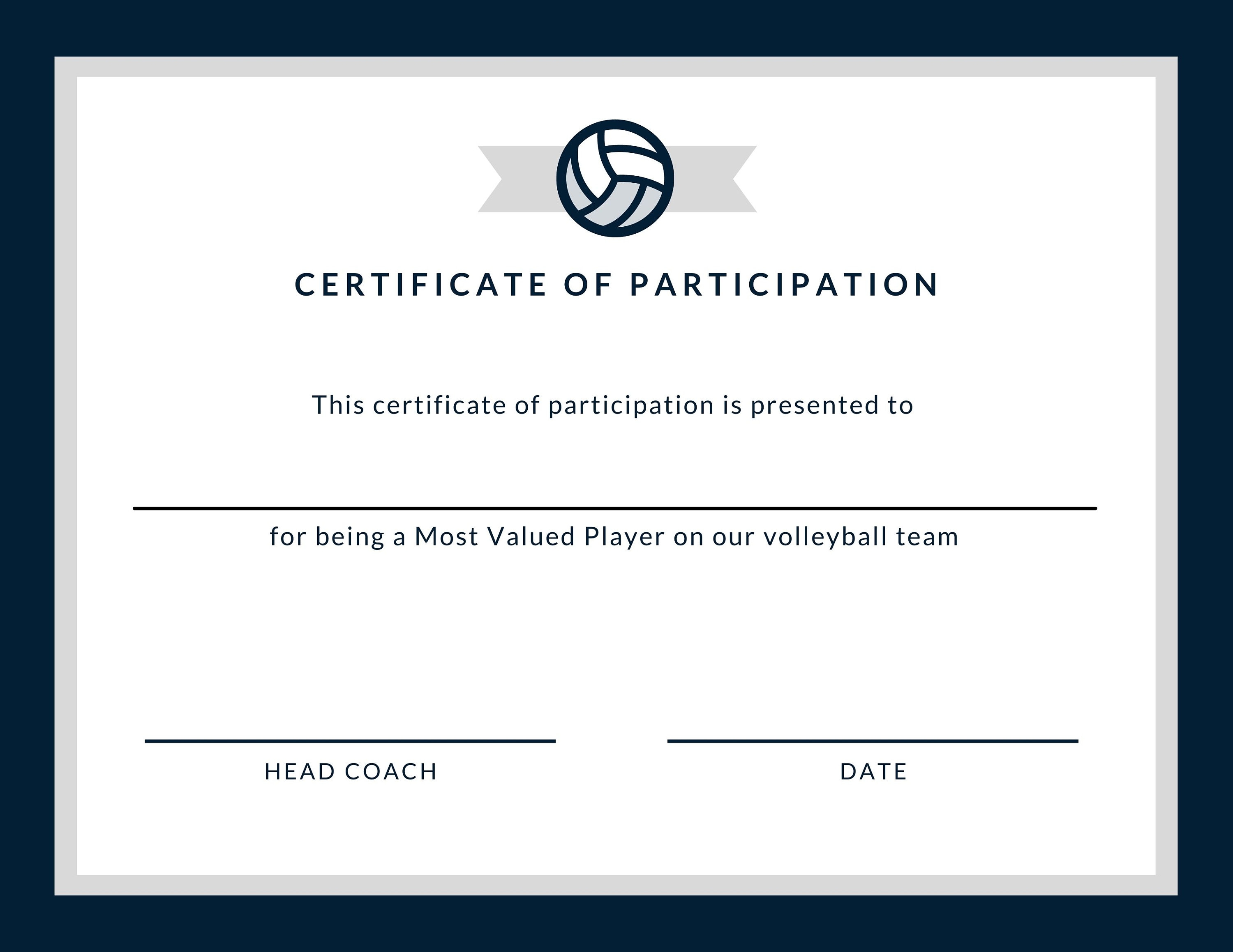 Printable Volleyball Participation Certificate | Sports Award | INSTANT ...
