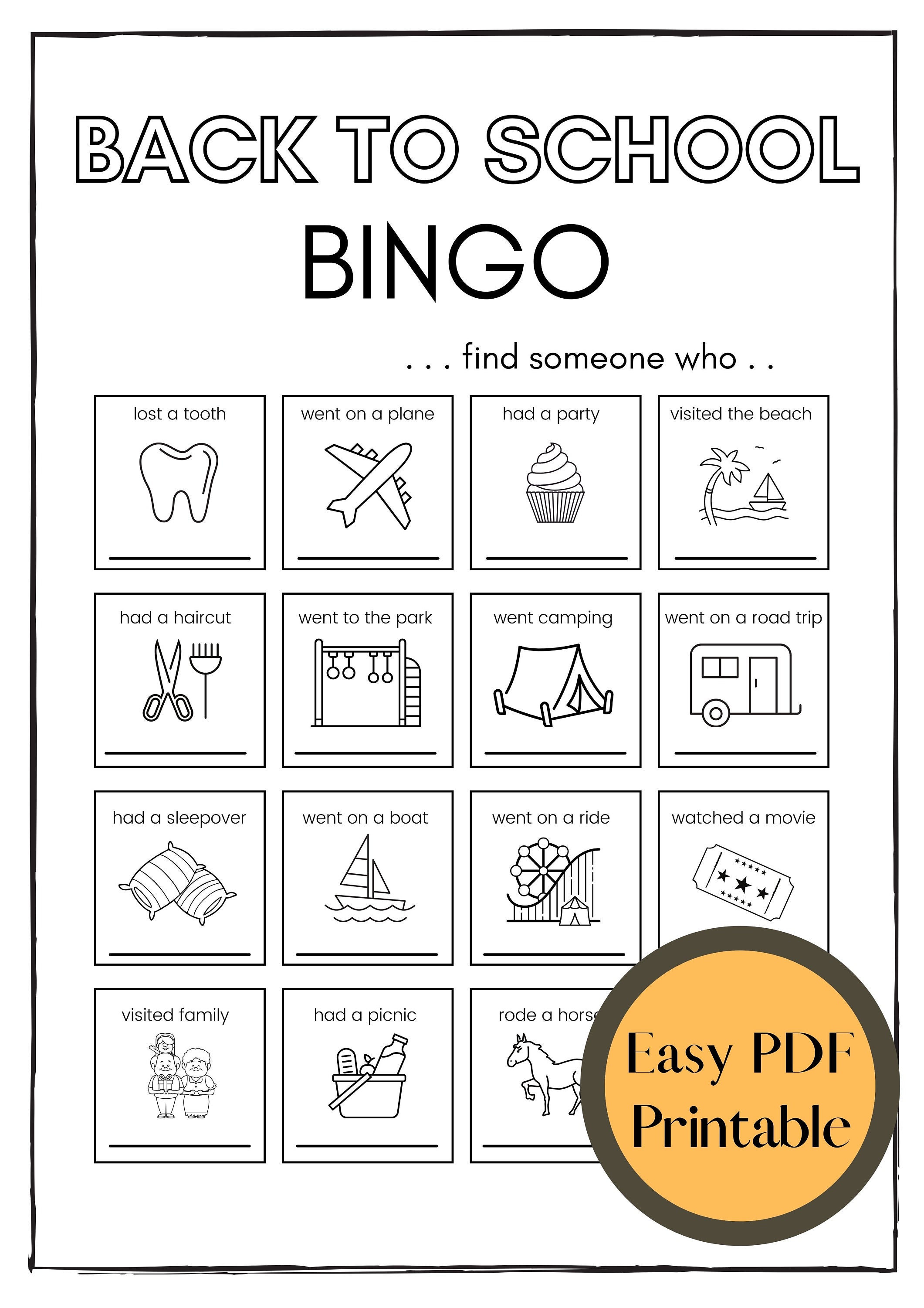 Back to School Bingo Template | PDF | Back to School Game | Back to ...