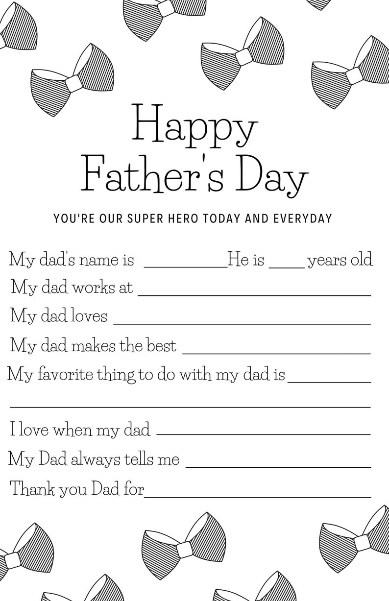 Father's Day Printable Questionnaire | All About Daddy Survey for Kids ...