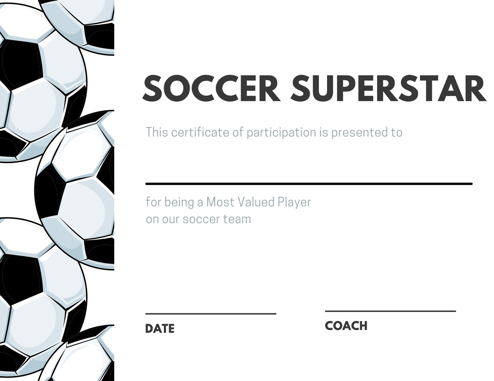 Printable Soccer Participation Certificate | Sports Award | INSTANT ...