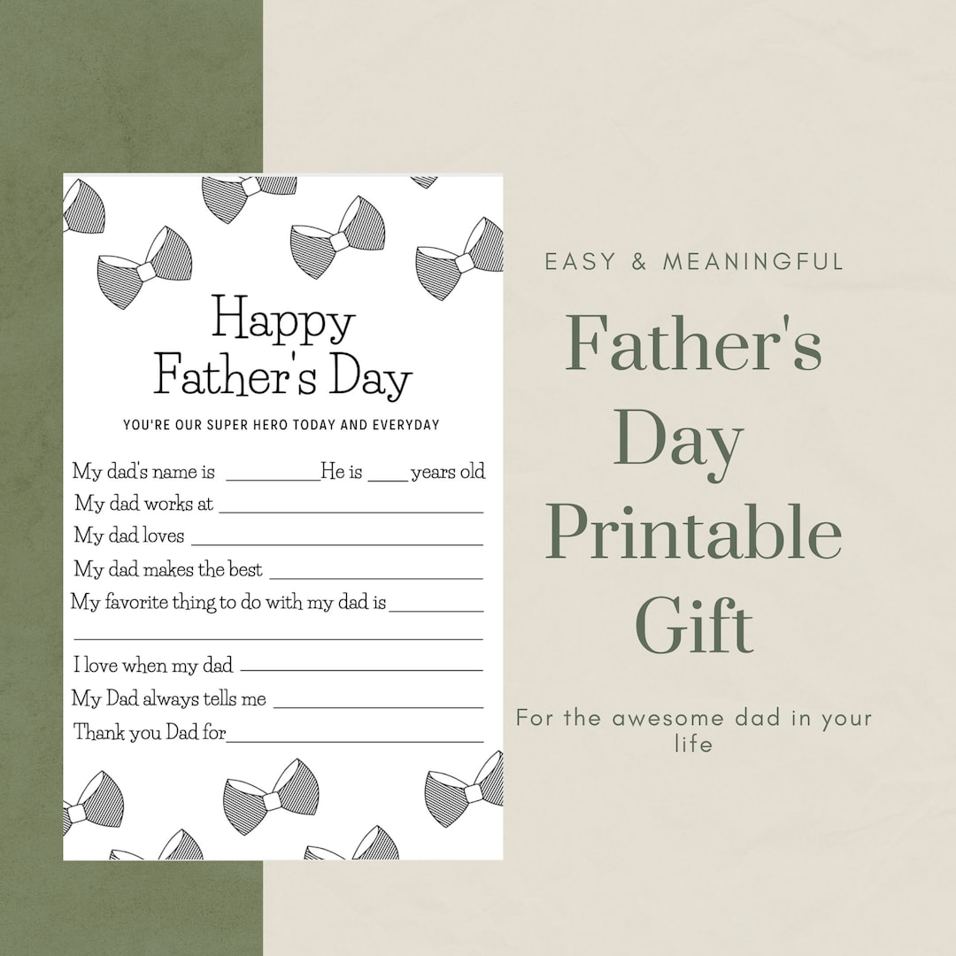 Father's Day Printable Questionnaire | All About Daddy Survey for Kids ...