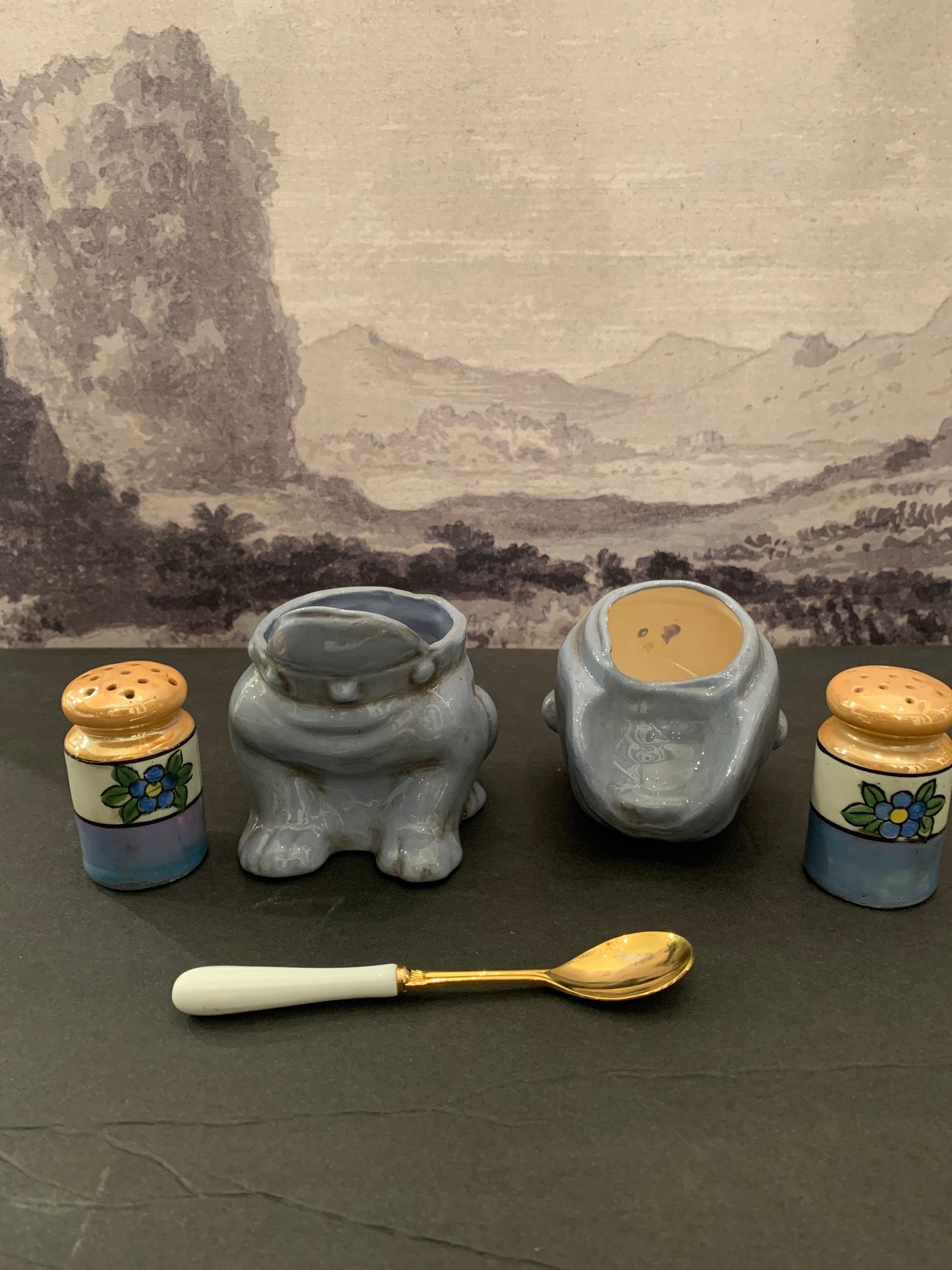 Rare Vintage Blue Lusterware Bulldog Sugar Jar and Pair of | Etsy