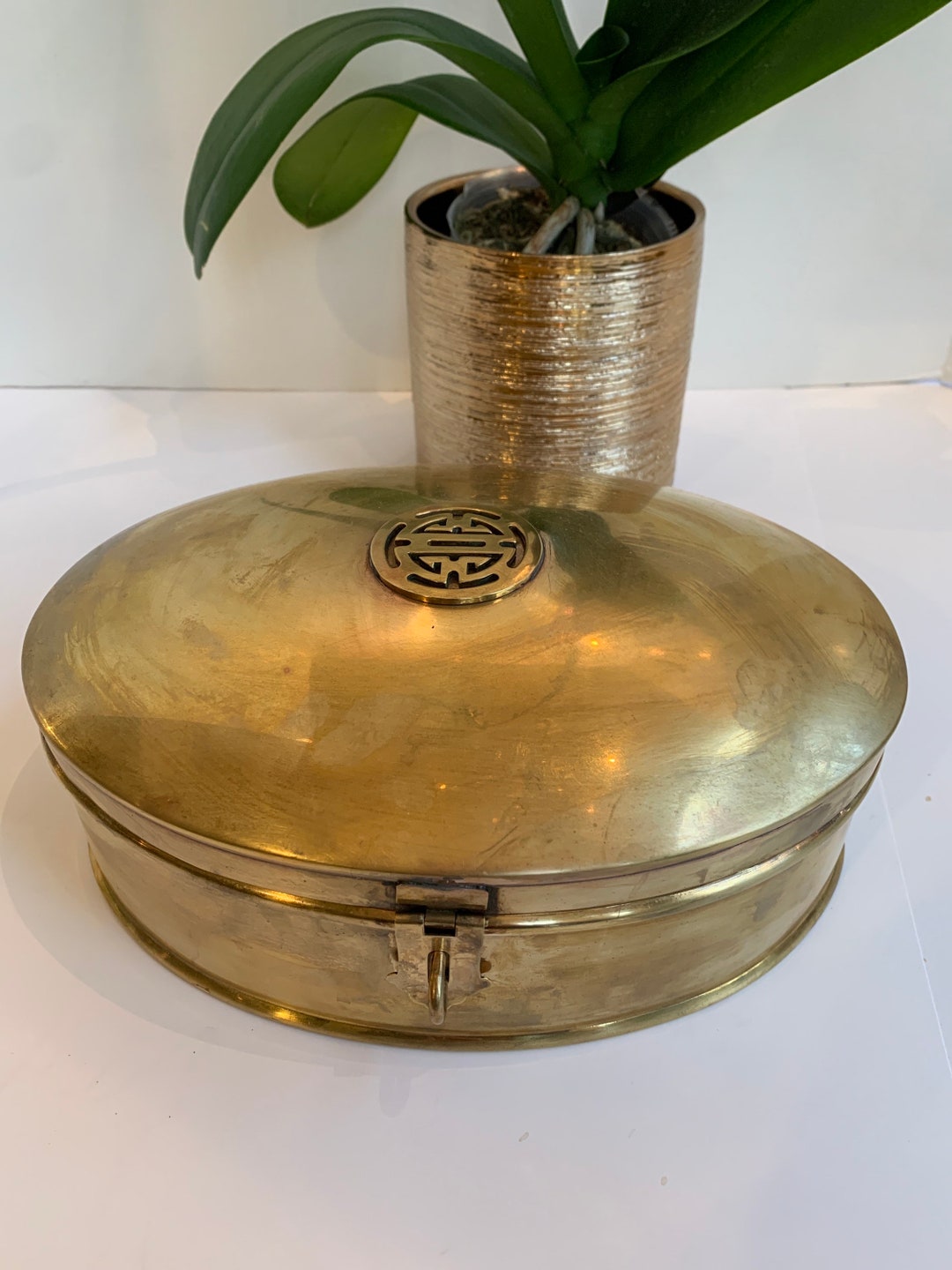 Vintage Asian Brass Container - Etsy