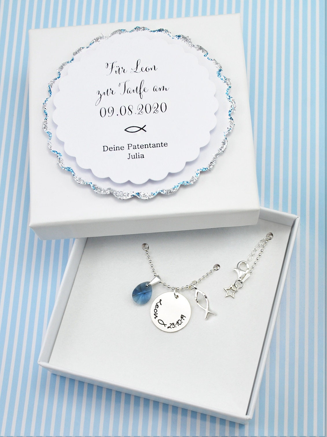 Baptism Chain With Fish Cross Name Chain Engraving Gift - Etsy UK