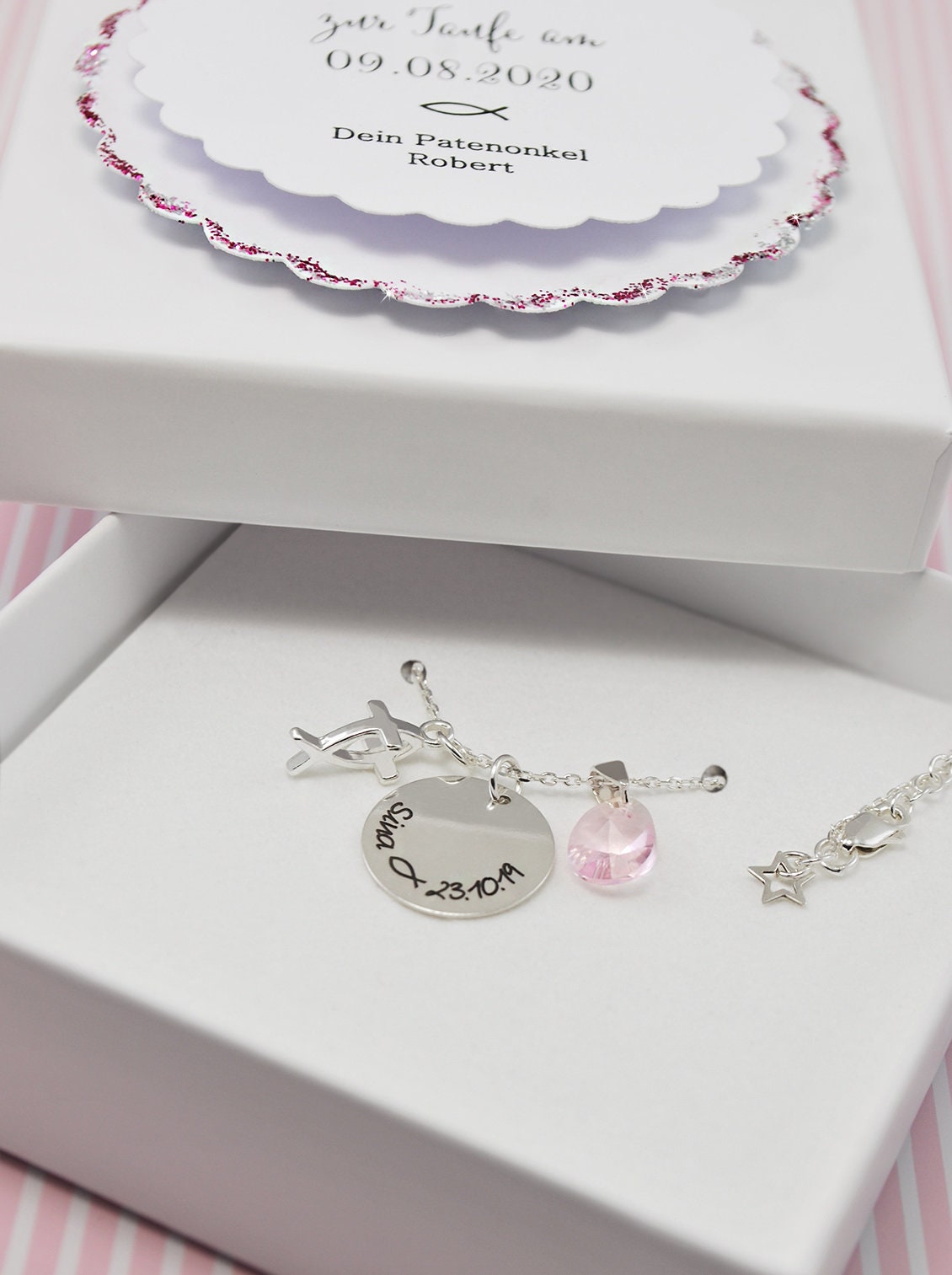 Baptism Chain With Fish Cross Name Chain Engraving Gift - Etsy UK