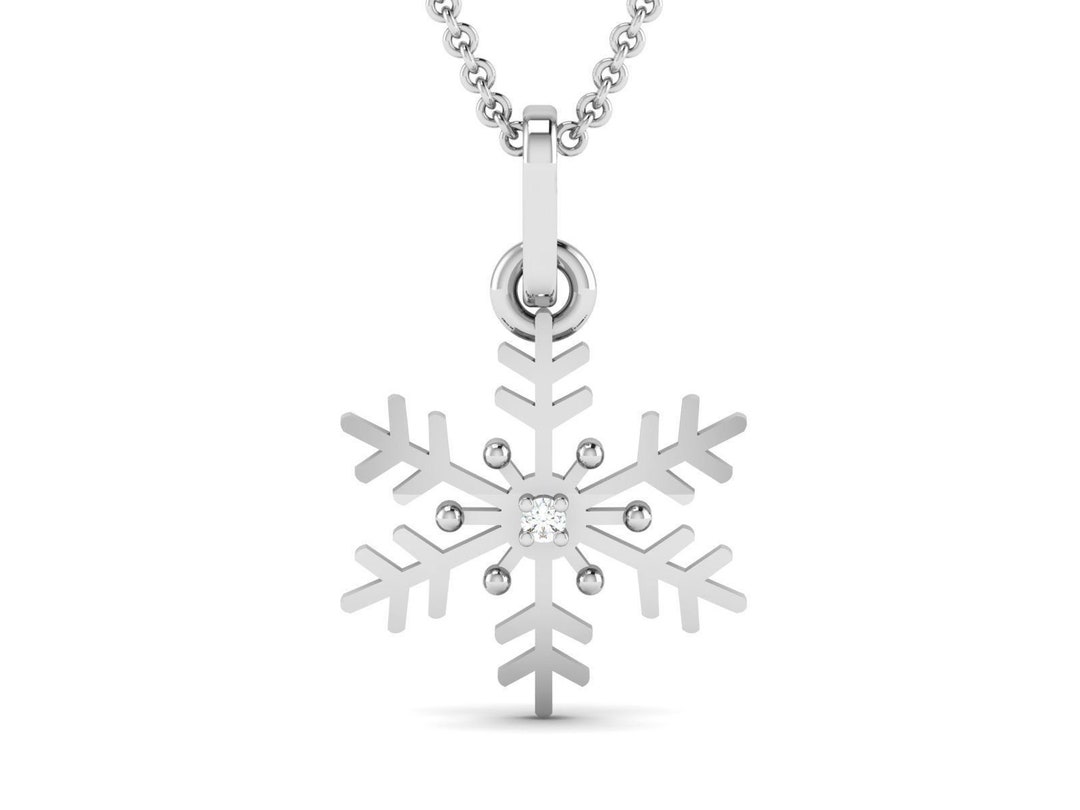 14K Solid Gold Diamond Snow Flake Pendant/ Snow Necklace/ Diamond Snow ...