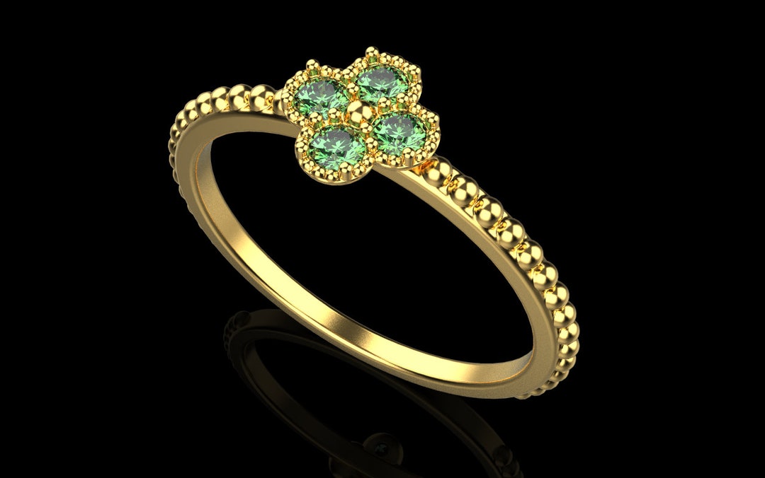 14K Solid Gold Emerald Clover Ring / Gold Emerald Flower Ring - Etsy