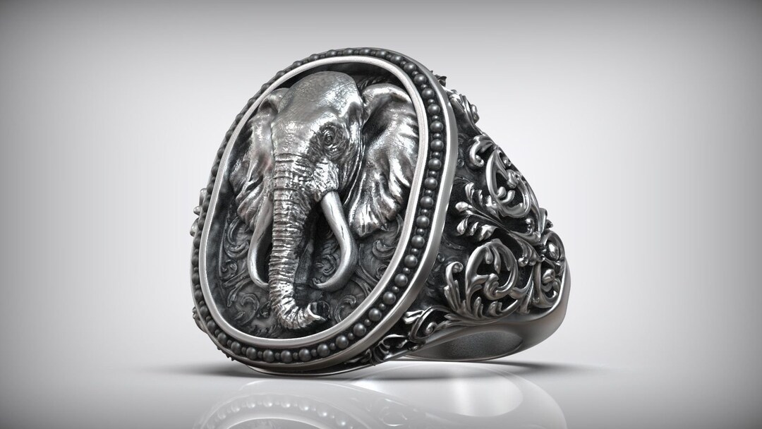 14k Solid Gold Elephant Ring / Men's Elephant Ring / Elephant Gold Ring ...