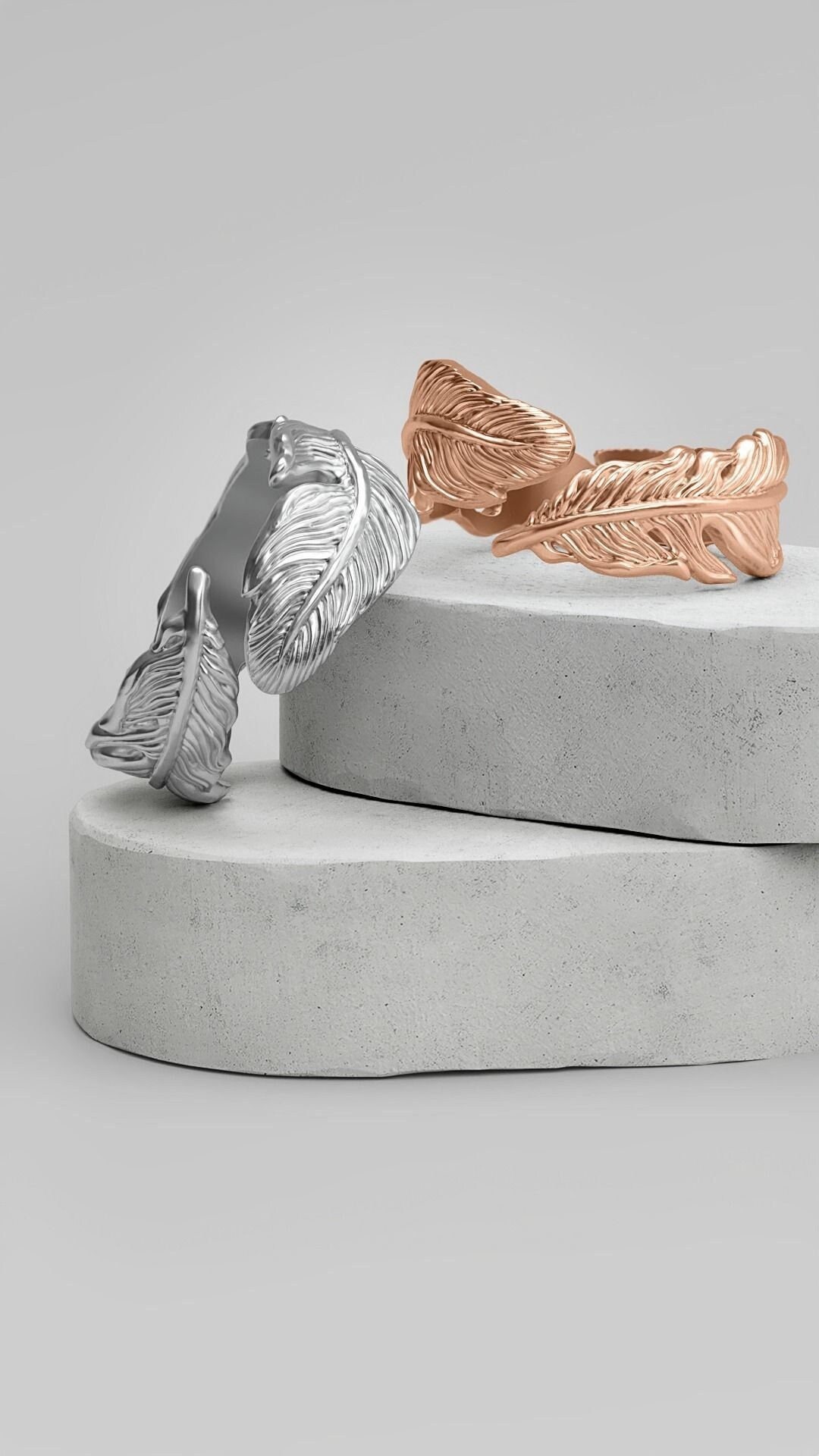 10K / 14K Solid Gold Feather Ring / Gold Feather Band /statement ...