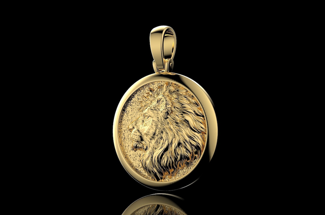 14K / 18K Solid Gold Lion Pendant / Gold Lion Necklace / Lion Head ...