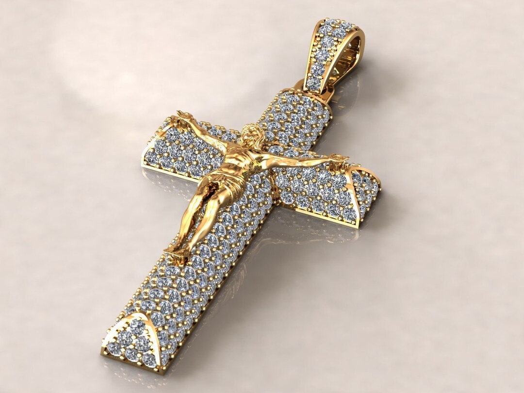14K Solid Gold Large Diamond Cross Necklace 8.50 Total Carat Weight ...