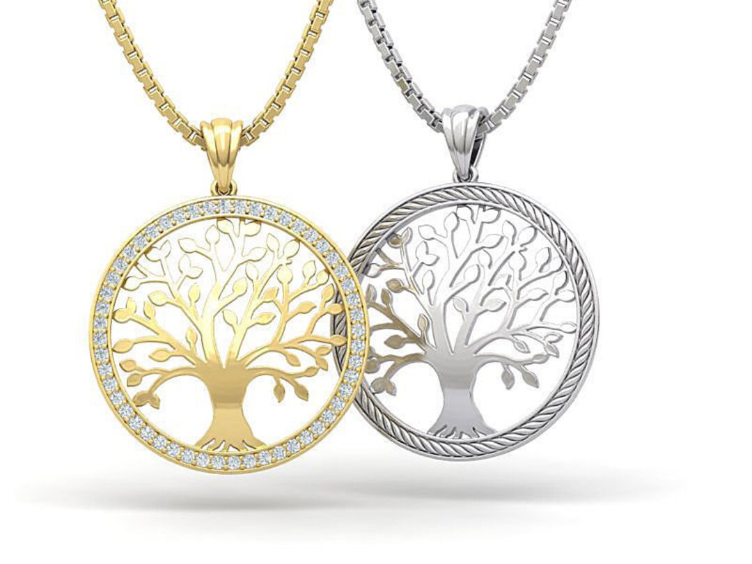 14K Solid Gold Diamond Tree of Life Pendant/ Tree of Life Necklace ...