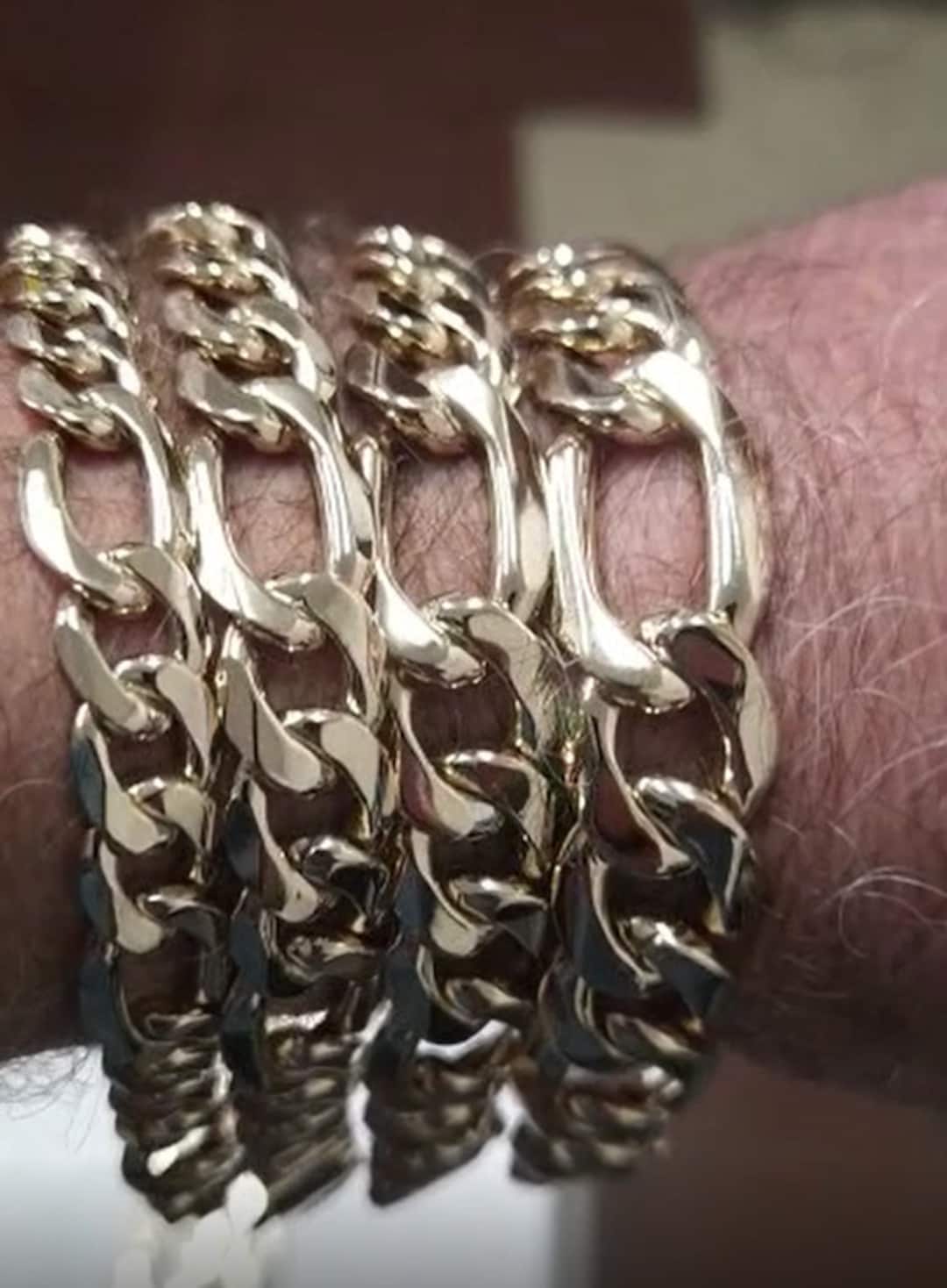 14K Solid Gold Figaro Style Hand Made Bracelet/ Thick Figaro - Etsy