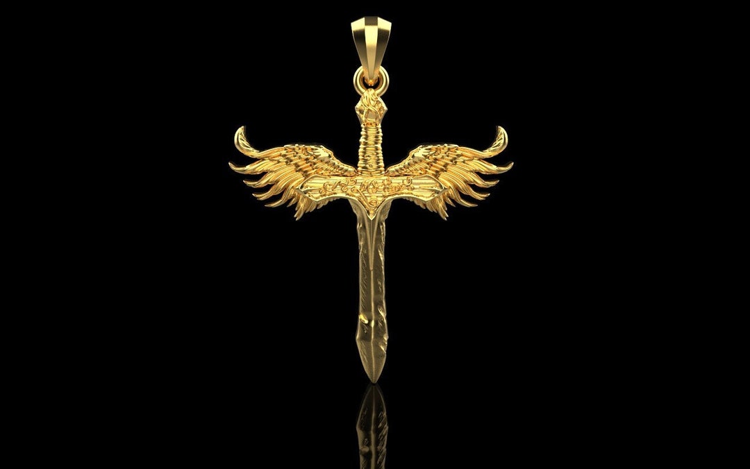 14k Solid Gold St Michael Sword Pendant / Solid Gold Archangel Pendant ...