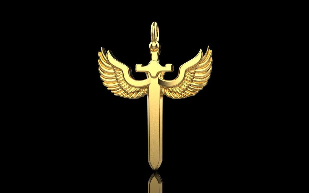 14K Solid Gold Saint Michael Guardian Angel / Solid Gold Sword Necklace ...
