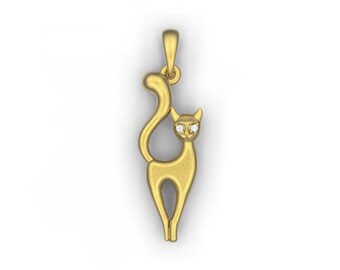 Gold Cat Pendant - Etsy