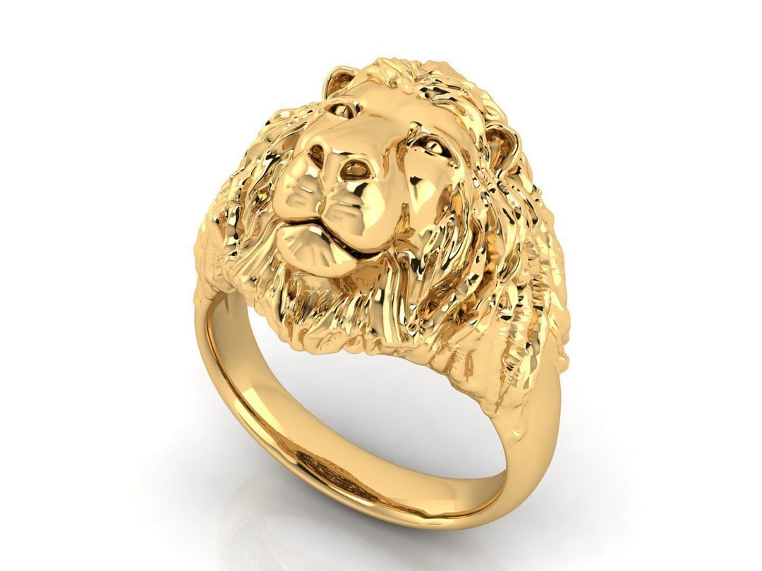 14k Solid Gold Lion Head Ring 20 Grams A/ Gold Lion Ring / Stylish Lion ...