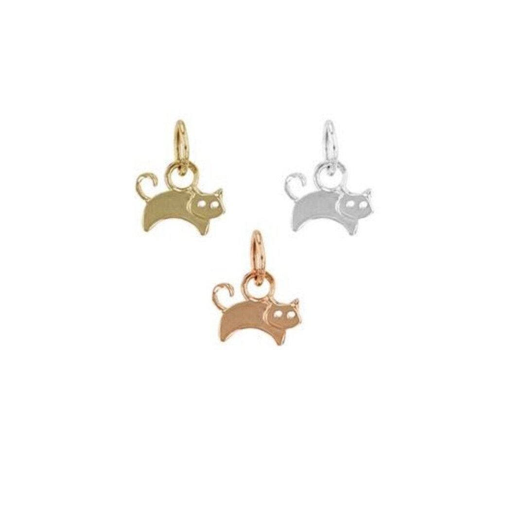 14K Solid Gold Cat Charm 6mm - Etsy