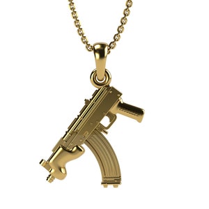 14K Solid Yellow Machine Gun Draco Necklace / Machine Gun Pendant With ...