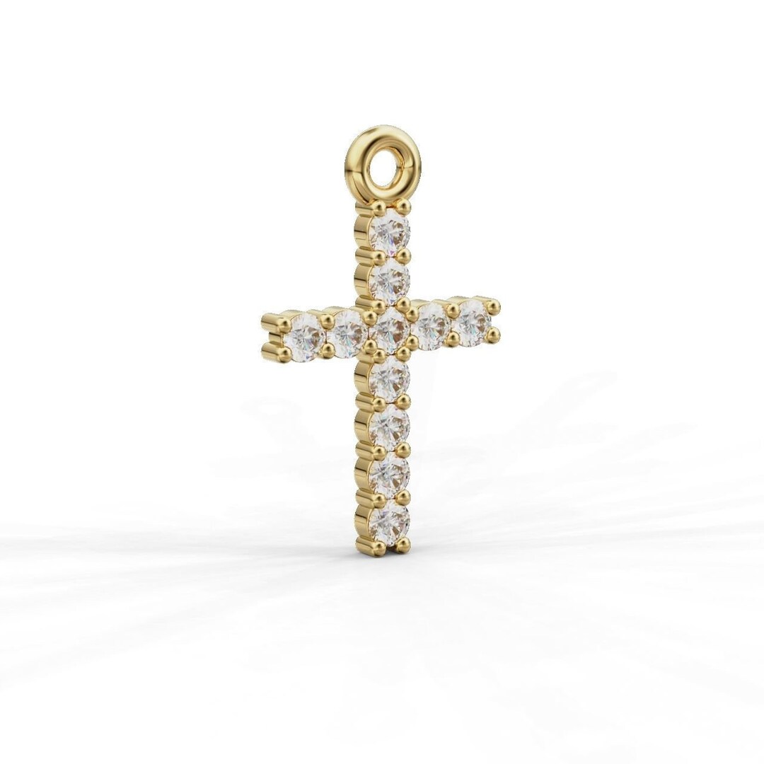 14K Solid Gold Dainty Diamond Cross Pendant / Diamond Charm for ...