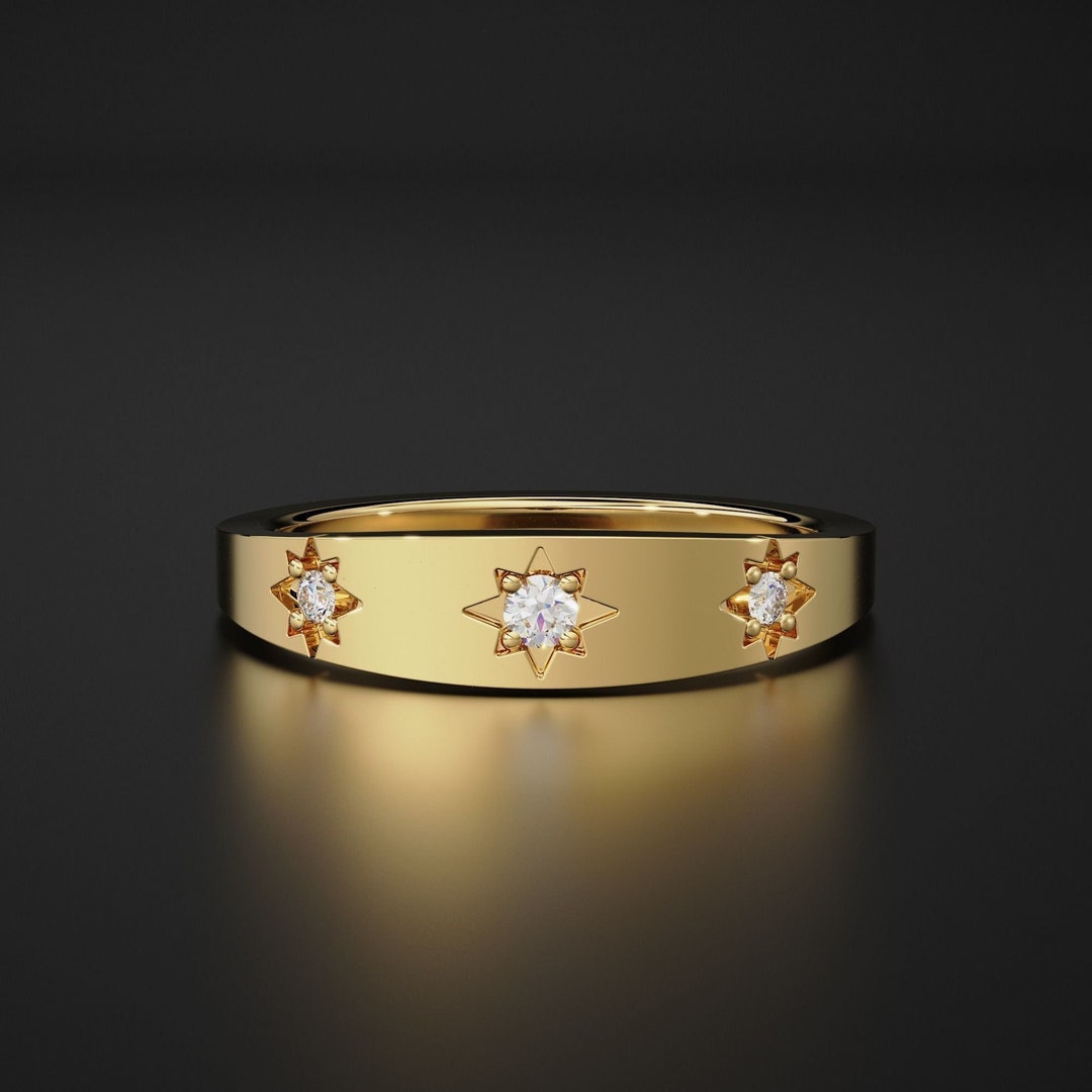 14k Solid Gold Star Setting Design Diamond Gold Ring / Star Wedding ...