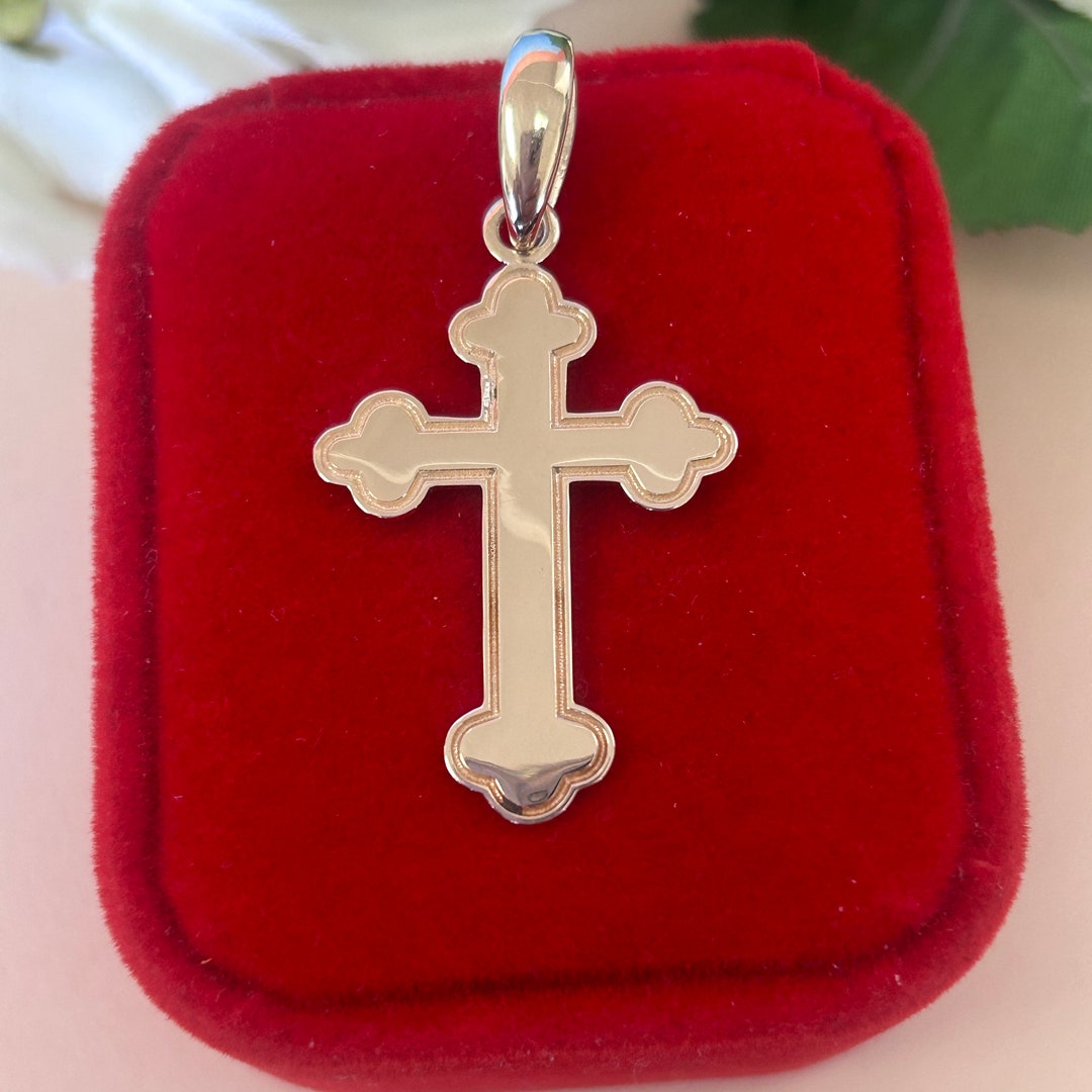 14K Solid Gold Orthodox Cross Necklace / Cross Pendant / Religious ...