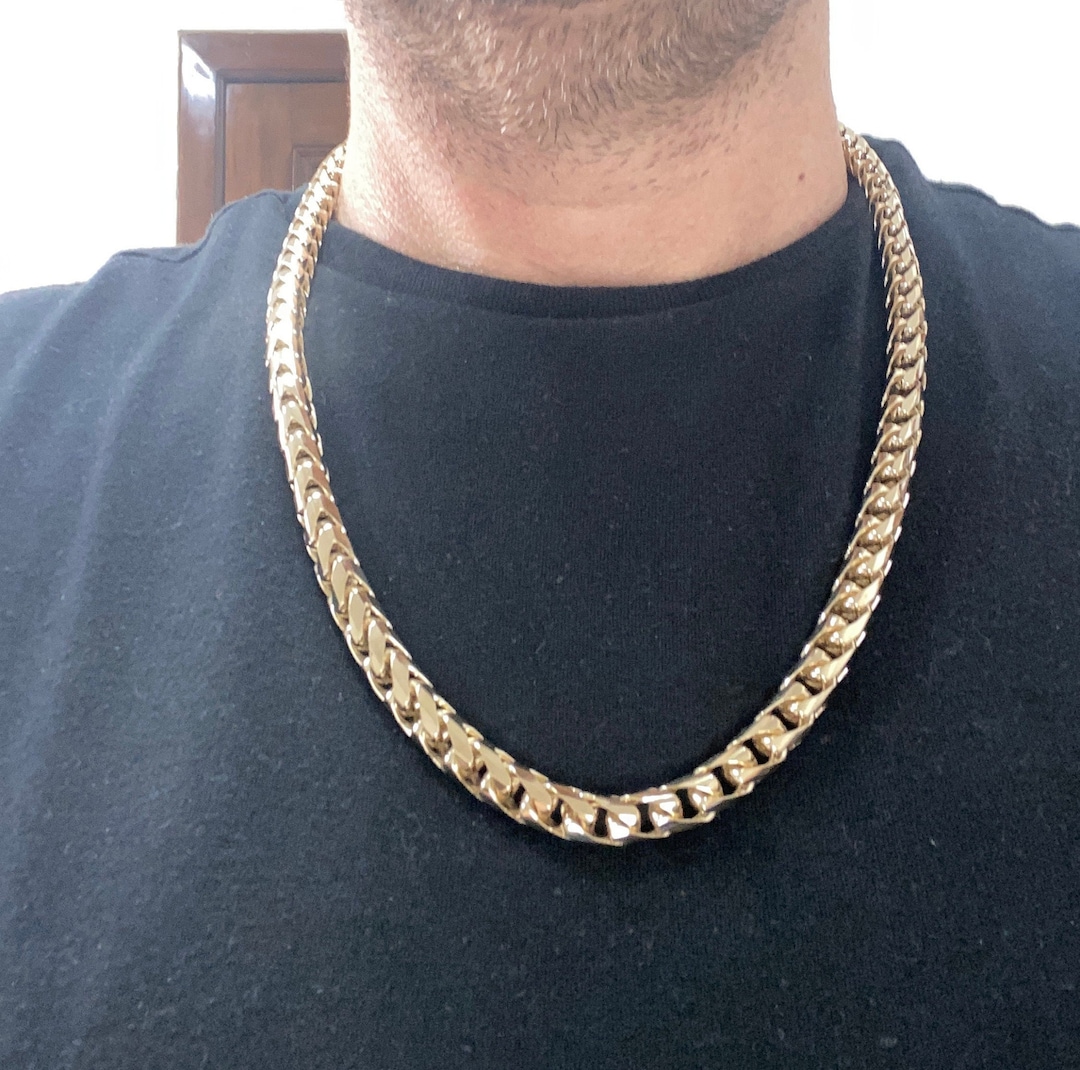 14K Solid Gold Diamond Cut Round Franco Chain Necklace, 9.0mm Thickness ...