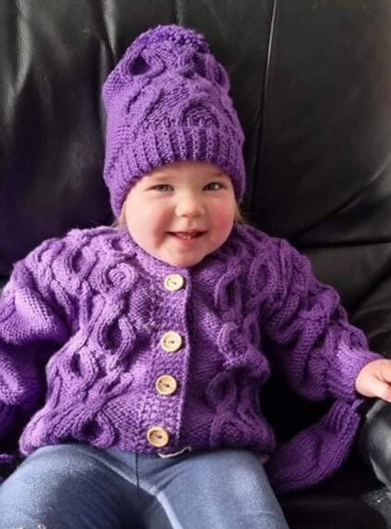 Crosshaven Baby Aran Knitting Pattern Cardigan Hat | Etsy