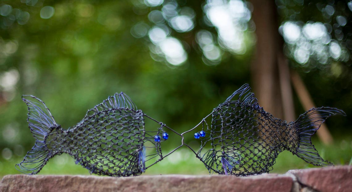 Fish Sclulpture, Wire Fish, Zodiac Decor, Wire Art, Fisherman Gift, Set ...